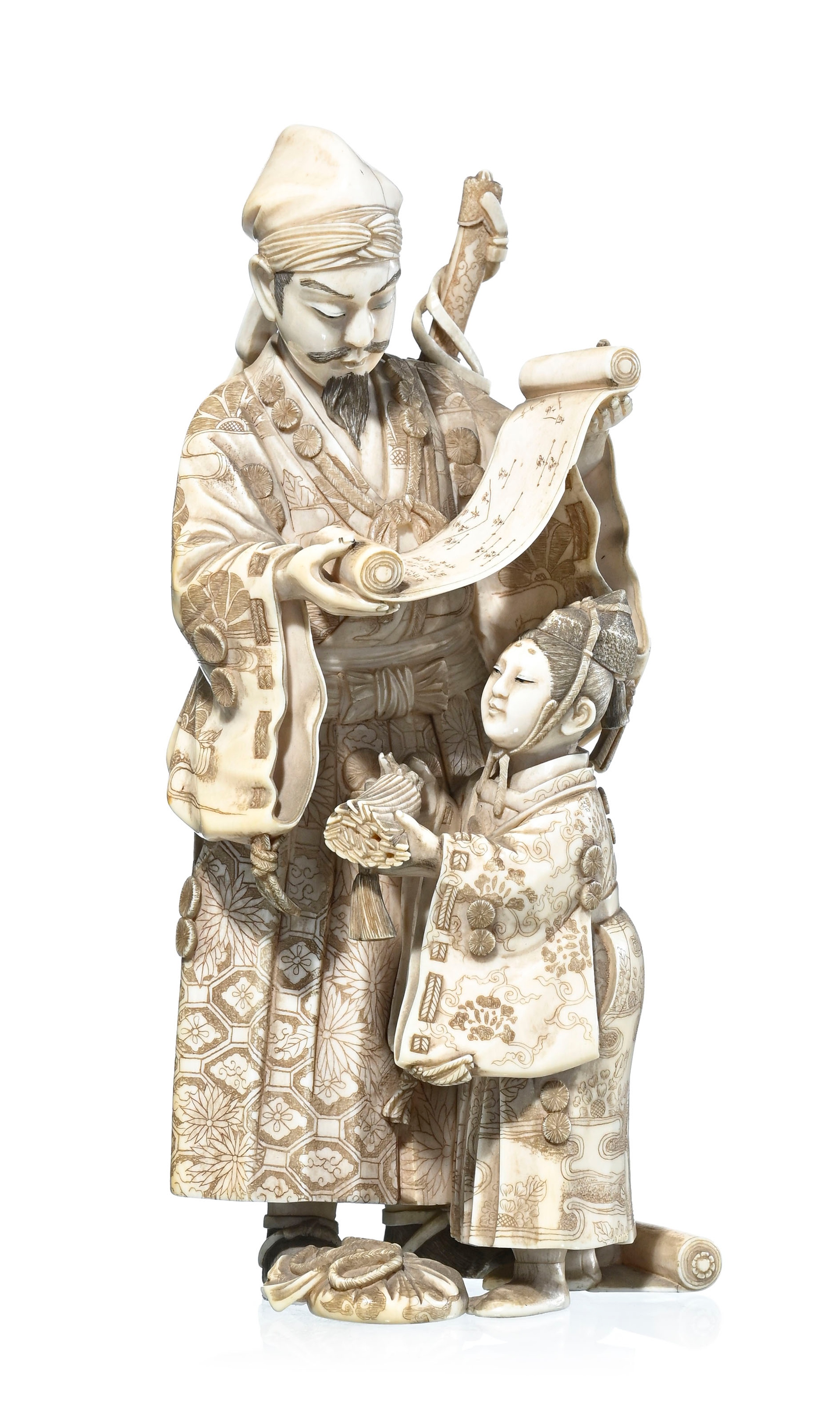 Homme lisant un rouleau, accompagné d'un enfant,… | Piguet
