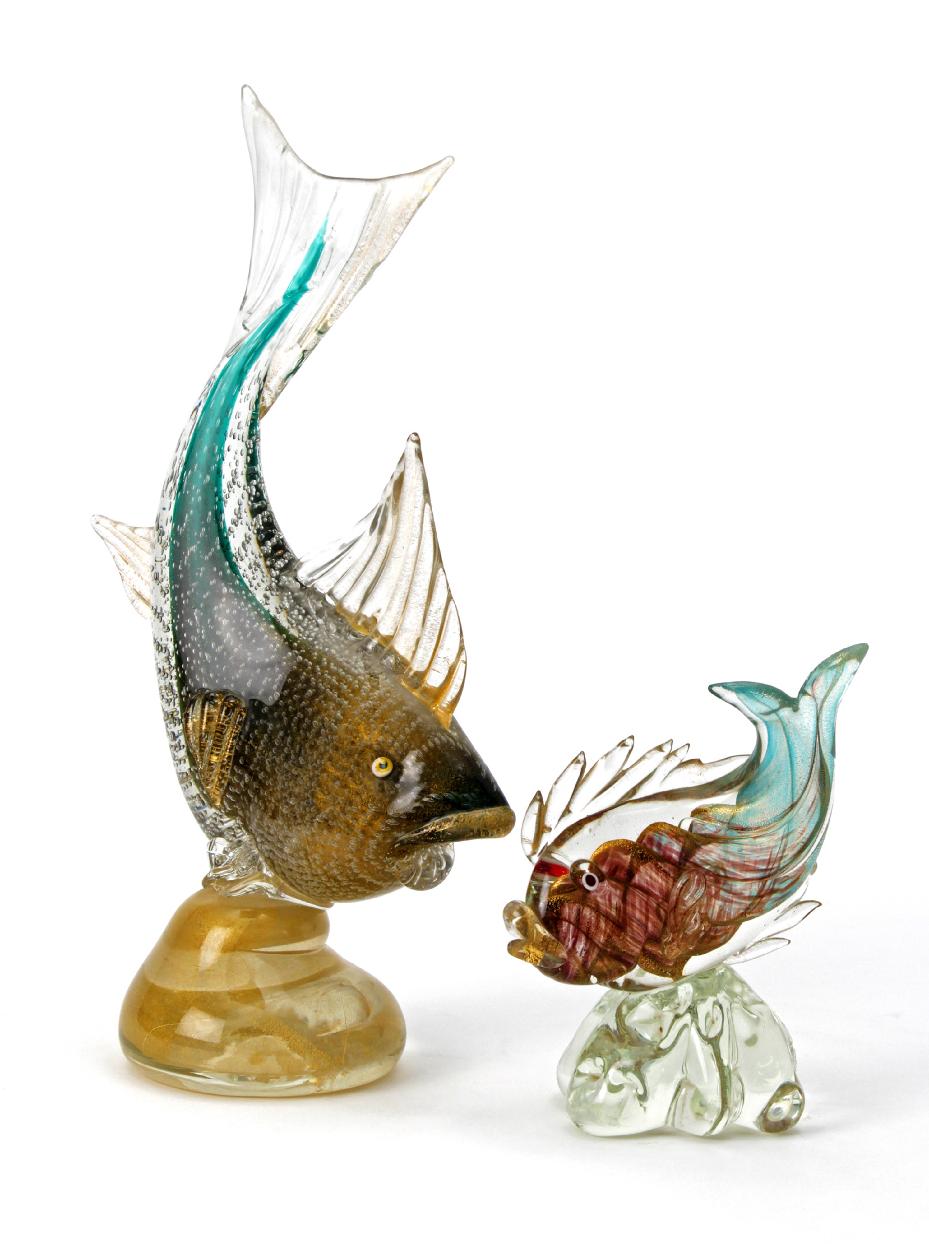 Collection de 2 poissons en verre soufflé bullé de… | Piguet